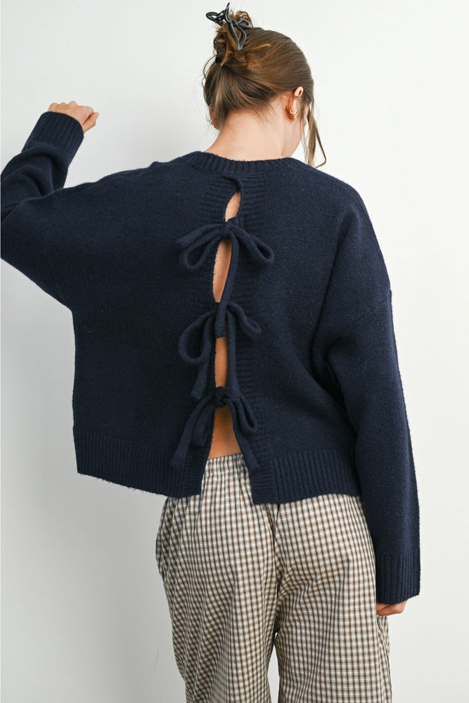 Navy Tie Back Sweater – 218